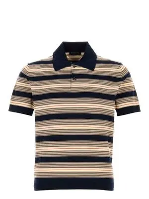 Prada Prada Embroidered Stretch Cotton-Blend Polo Shirt Stripped