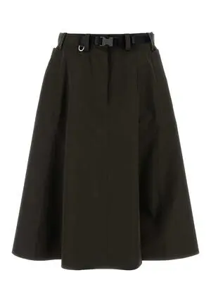 Prada Belted Tech Fabric Skirt - Green