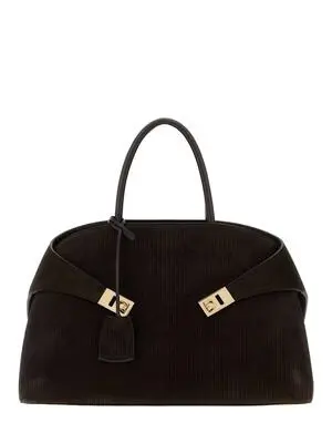 FERRAGAMO Medium Hug Suede Handbag - Brown