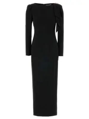 Alessandra Rich Long Cady Dress With Ruffled Detail - Black