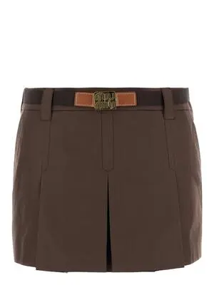Miu Miu Miu Miu Mini Skirt With Buckled Belt Brown