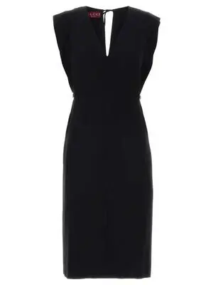 Gucci Sculpted Crepe V-neck Dress - Black