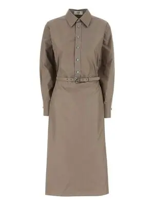 Fendi Cappuccino Poplin Shirt Dress With Belt - Beige O Tan