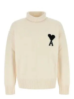 AMI Paris 100% Virgin Wool Crew Neck Sweater - White