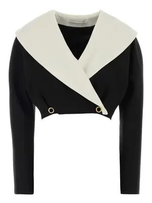 ALESSANDRA RICH ALESSANDRA RICH Black Stretch Crepe Cropped Blazer With Contrast Lapel