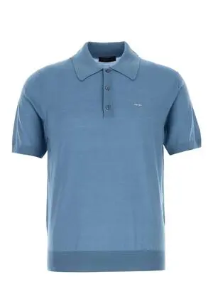Prada 100% Virgin Wool Polo Shirt - Light Blue