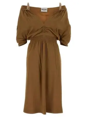 Miu Miu Crepe Mini Dress - Camel