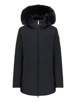 COLMAR Long Hooded Puffer Coat With Faux Fur Trim - Black