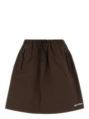 Miu Miu Miu Miu Gabardine Mini Skirt With Belted Waist Brown