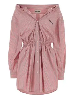 MIU MIU Miu Miu Embroidered Striped Cotton Poplin Shirt Dress