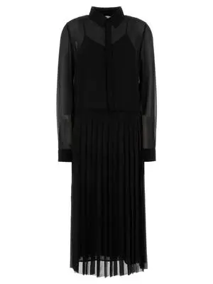 AMI Paris Polyester Shirt Dress With Lined Bodice - Black