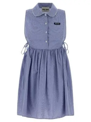 Miu Miu Miu Miu Embroidered Gingham Cotton Mini Dress Checked