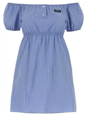 Miu Miu Off-the-shoulder Mini Dress - Checked