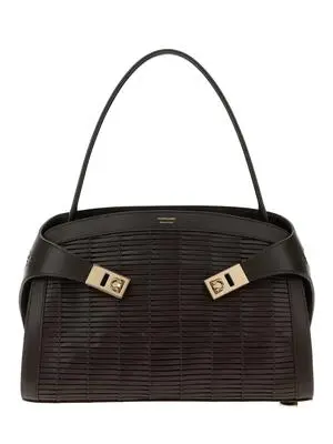 FERRAGAMO Hug Leather Handbag With Golden Hardware - Brown