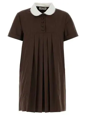 Miu Miu MIU MIU Cotton Poplin Mini Dress Brown