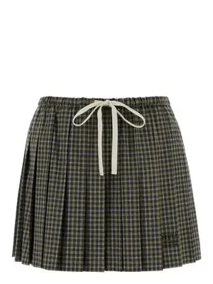 MIU MIU Miu Miu Embroidered Plaid Pleated Mini Skirt