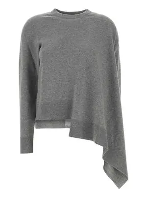 Alexander McQueen Asymmetrical Cashmere Blend Knit Sweater - Grey