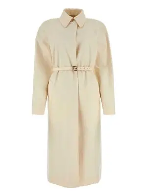 Fendi Belted Polyester Blend Overcoat - White