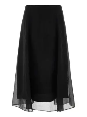 Brunello Cucinelli Brushed Silk Midi Skirt With Soft Lining - Black