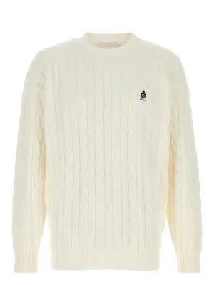 Prada Cotton Cable Knit Crewneck Sweater - White
