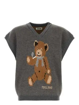 MAGLIANO Wool-blend Teddy Bear Motif Vest - Grey