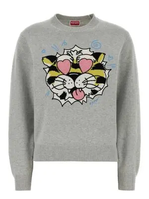 Kenzo Wool-blend Knit Sweater With Graphic Motif - Grey