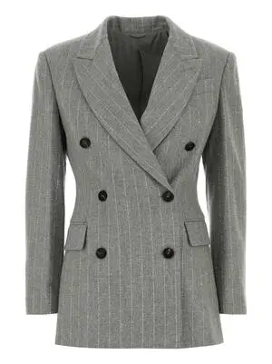 BRUNELLO CUCINELLI BRUNELLO CUCINELLI Double-Breasted Striped Wool-Blend Blazer