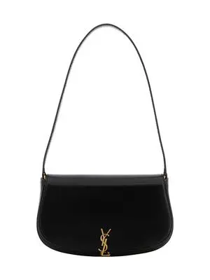 Saint Laurent Demi Lune Leather Shoulder Handbag With Antiqued Golden Hardware - Black