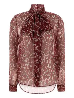 SAINT LAURENT SAINT LAURENT Printed Silk Blouse With Pussy Bow