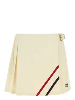 Miu Miu Miu Miu Pleated Canvas Mini Skirt With Buckled Strap Yellow