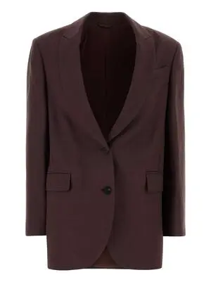 Brunello Cucinelli Branded Viscose-linen Blazer With Silk-blend Lining - Purple