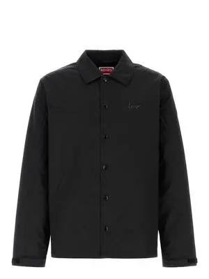 Kenzo Cotton Blend Utility Jacket With Logo - Black