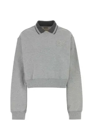 Miu Miu Oversized Melange Cotton Sweatshirt With Logo - Grey