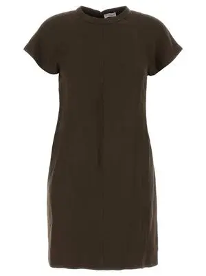 Brunello Cucinelli Viscose-blend Midi Dress With Linen Lining - Brown