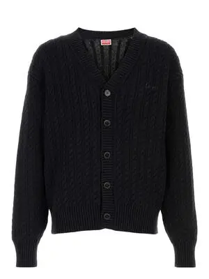 Kenzo Cotton-wool Blend Cable Knit Cardigan - Black