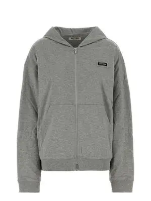 Miu Miu MIU MIU Cotton Zip-Up Hoodie Grey