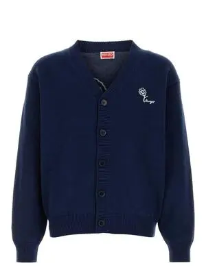 Kenzo Embroidered V-neck Wool-blend Cardigan - Blue
