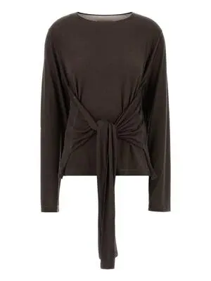 UMA WANG Long Sleeve Tie Detail Top - Brown