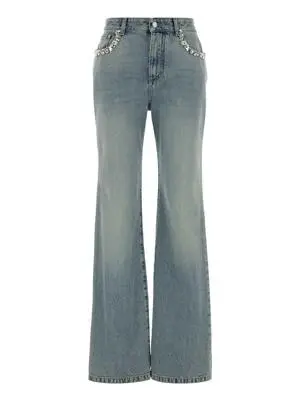 Alexander McQueen Embellished Wide Leg Jeans - Blue
