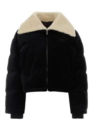 Gucci Velvet Padded Zip-up Jacket With Borg Collar - Black
