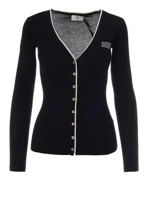 Elisabetta Franchi Fitted Ribbed V-neck Cardigan - Nero/burro