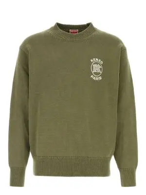 Kenzo K" Logo Crewneck Cotton Sweater - Green