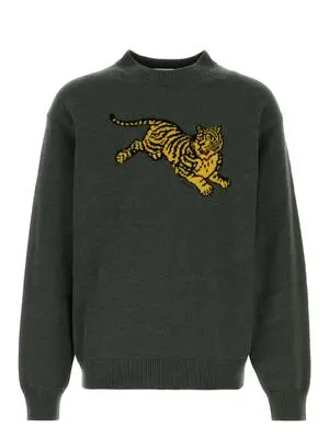 Kenzo Tiger Intarsia Wool-cotton Knit Sweater - Green
