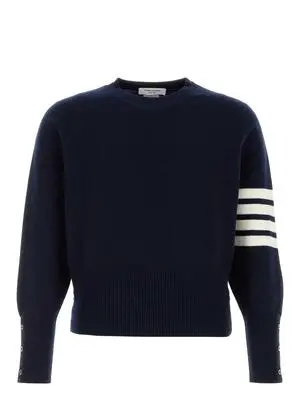 Thom Browne Navy Cashmere Sweater With Signature Striping - Blue