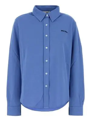Miu Miu MIU MIU Cotton Pique Button-Up Shirt Light Blue