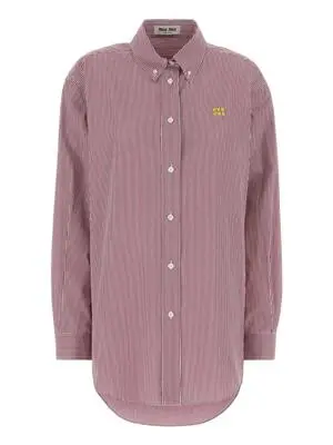 Miu Miu Miu Miu Embroidered Oversize Poplin Shirt Stripped