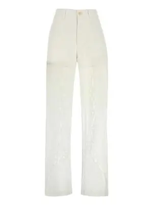 MARINE SERRE 100% Cotton Embroidered Straight Leg Trousers - White