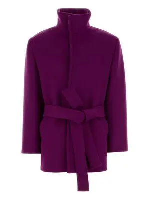 Saint Laurent Tailored Wool Jacket With Belt - Purple