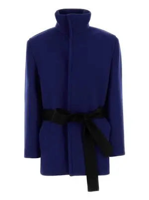 Saint Laurent SAINT LAURENT Virgin Wool Belted Jacket Blue