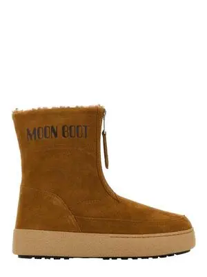 Moon Boot MOON BOOT Suede Shearling Zip Up Ankle Boots Camel